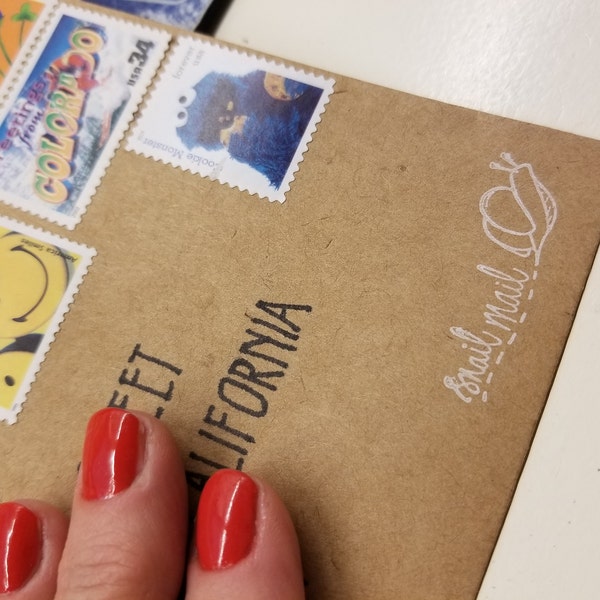 Snail Mail Rubber Stamp - Illustrated Stamp for Envelopes and Mailing ...