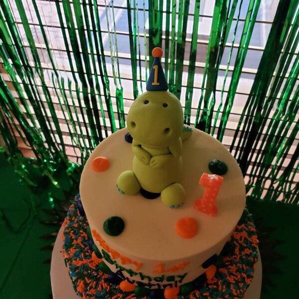 Fondant T-rex Dinosaur With Party Hat Cake Topper 1st Birthday Baby ...