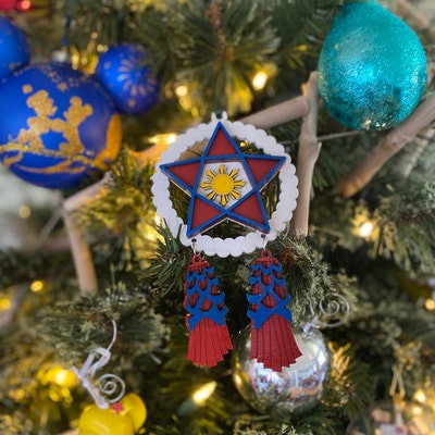 Filipino Parol Wood Ornament White, Red & Blue 2022 - Etsy