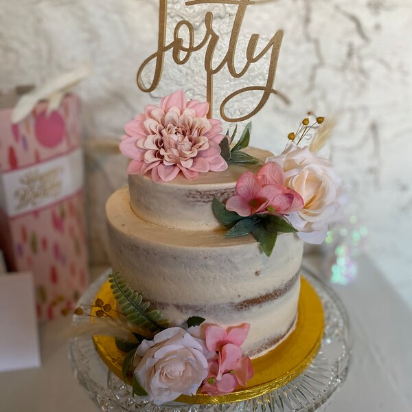 Calligraphy Forty Birthday or Anniversary Cake Topper, Birthday Cake ...