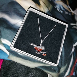 Robin Necklace in Solid Sterling Silver Set With Amber - Etsy