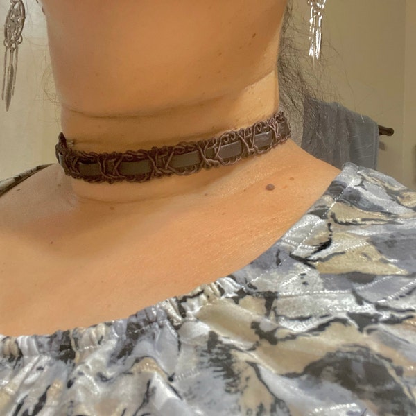 Brown Choker, Patterned Choker Necklace, Boho Velvet Choker, Bohemian ...