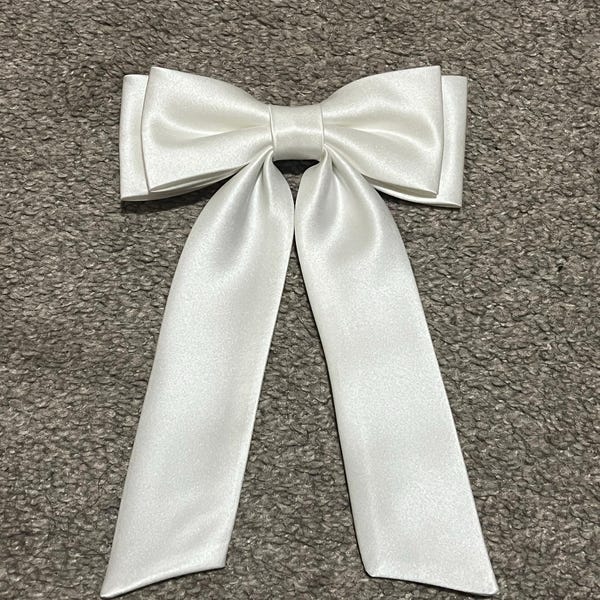 Ivory Satin Sturdy Bow White Double Bow With Tail Slim Double Bow for ...