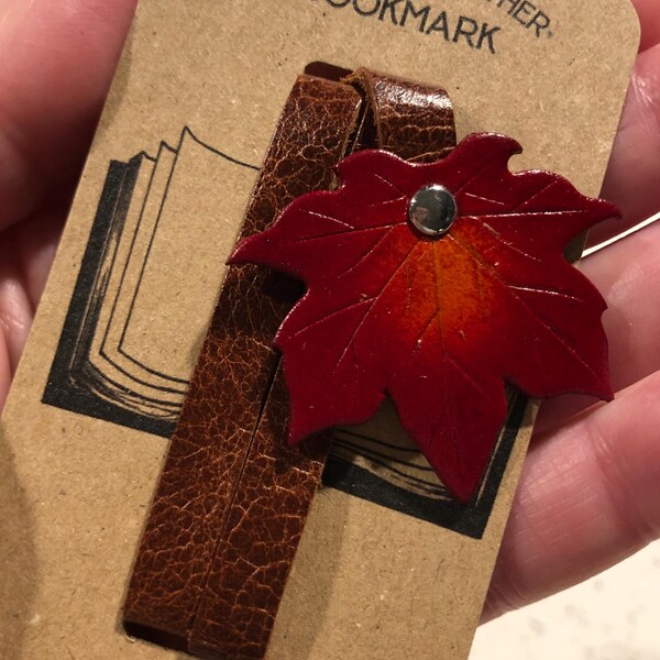 Maple Leaf Bookmark/ Recycled Leather / Fall Colors / Handcrafted ...
