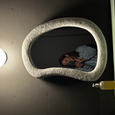 Wavy Concrete Mirror, Artistic Irregular Rock Mirror, Organic Home ...