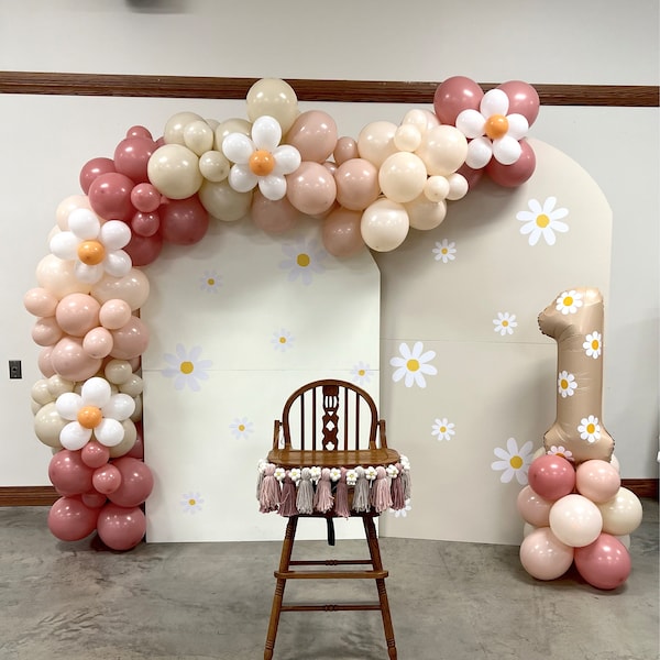 Boho Daisy Flower Balloon Garland Kit | Dusty Rose and Retro Yellow ...