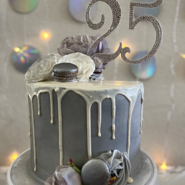 25 Birthday or Anniversary Cake Topper | SILVER 25th Birthday ...
