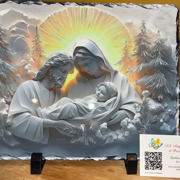 Slate Sublimation Design, 3D Nativity Scene Mary Joseph Jesus, Instant ...