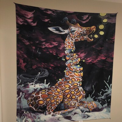 Black Ink Art Electric Lime Wiggles Giraffe Tapestry by Third - Etsy
