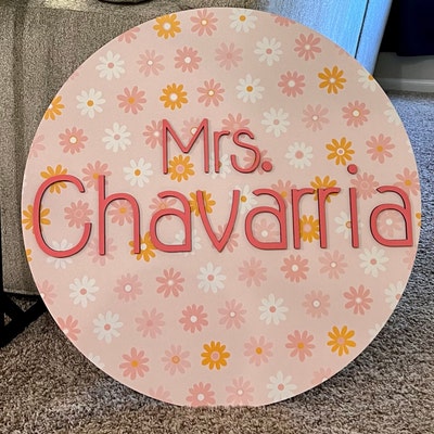 Teacher Name Sign, Teacher Appreciation Gift, Round Teacher Sign, Door ...