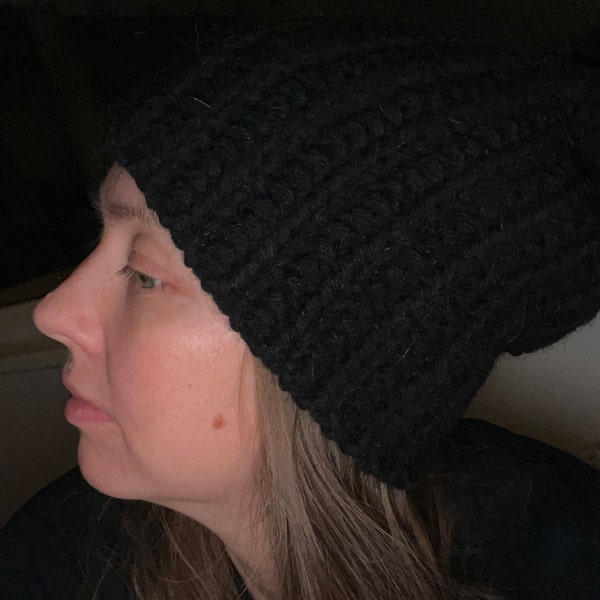Wool Chunky Knit Cuffed Hat, Hand Knit Hat, Warm Winter Toque Hat ...