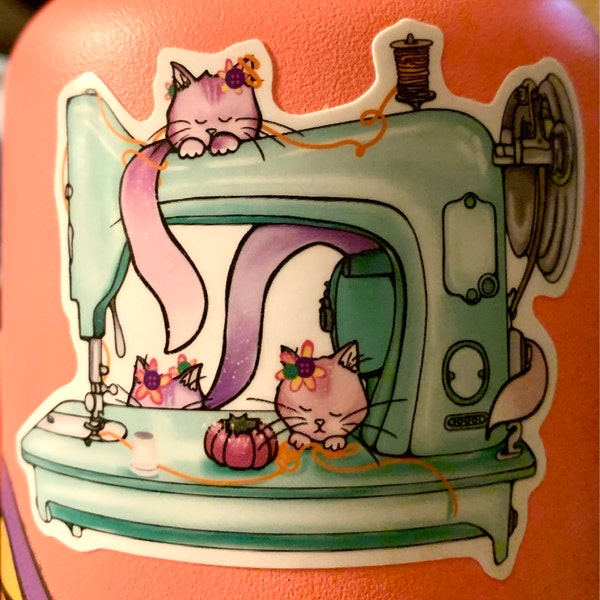 Vintage Sewing Machine Vinyl Sticker / Cat Sticker / Laptop Decal ...