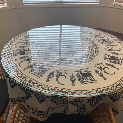 Floral Round Tablecloth, Turkish Hand Block Printed Round Table Cover ...