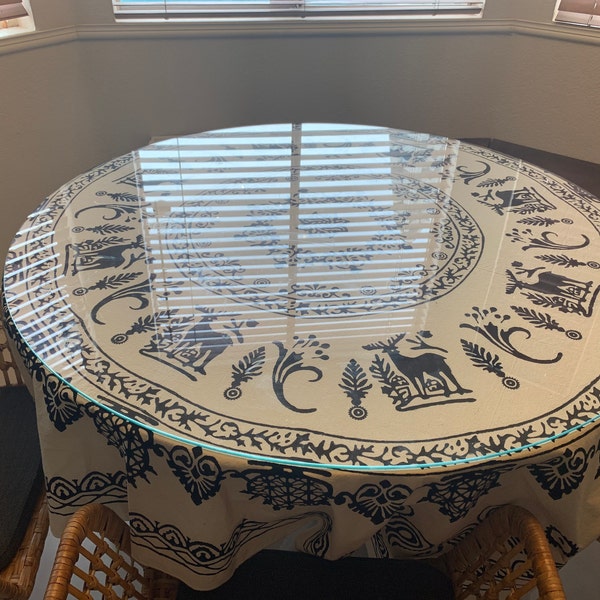 Floral Round Tablecloth: Turkish Hand Block Printed Cotton Table Cover ...