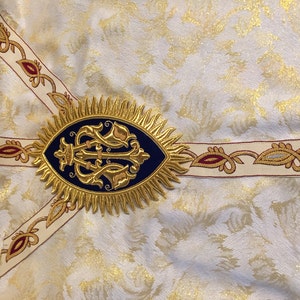Liturgical Church Emblem, IHS Hand-embroidered Sewn on Applique on Red ...