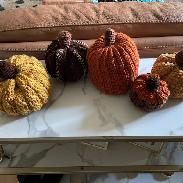 Autumn Pumpkin Duo - Crochet Pattern - Ribbed Pumpkin & Cabled Pumpkin ...
