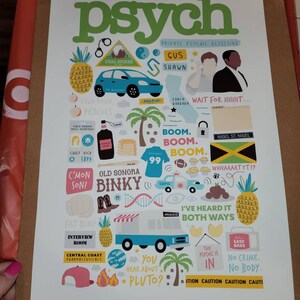 Psych TV Show Collage Poster Quotes, Symbols, Icons, Drawings Gift for ...