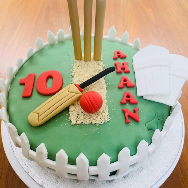 Cricket Cake Topper Edible Fondant Decoration Sports Bat Ball Wickets ...