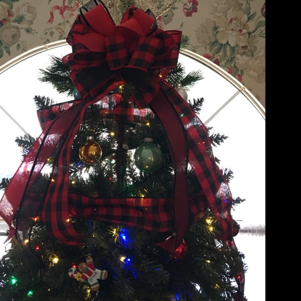 Buffalo Plaid Bow. Rustic Christmas Decor. Red and Black Plaid Bow ...