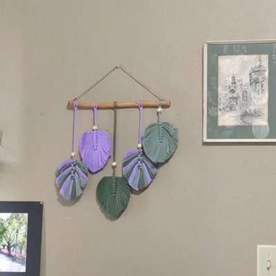 Custom Macrame Heart Feather, Wedding Background, Leaves Wall Art ...