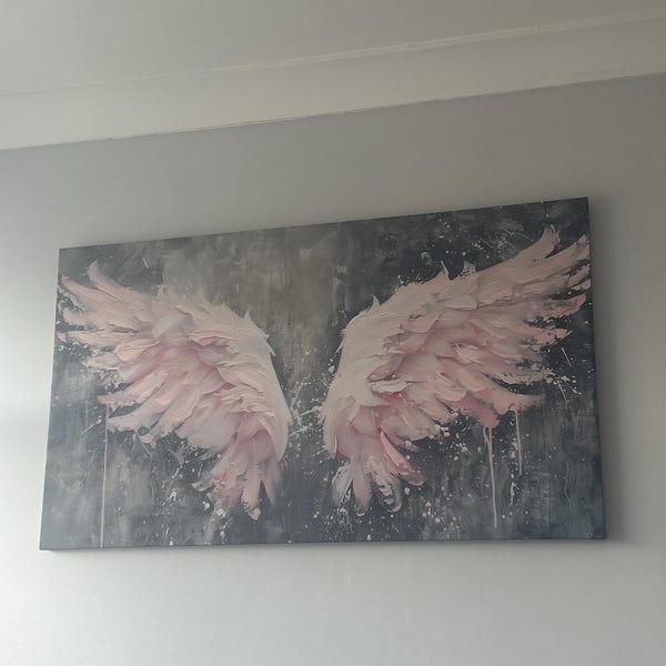 Angel Wings, Pink, Grey,abstract Painting Design, Canvas Print, Canvas ...