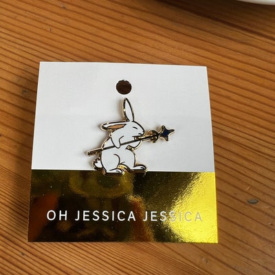 Moon Rabbit Hard Enamel Pin Gold White Bunny Rabbit Lapel - Etsy