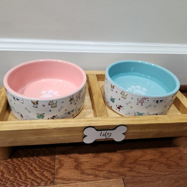 Custom Dog Bowl Feeding Stand | Personalized Breed Dog Feeder | Dog ...