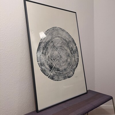 200 Years Old Cedar Tree Rings Print, 24 X 36 Blue Linocut Wall Art ...