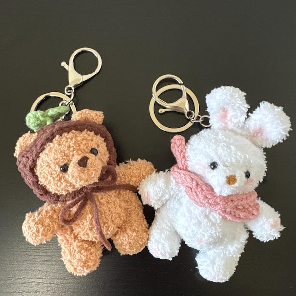 Handmade Crochet Bear and Bunny Keychains – Fuzzy Animal Bag Charms ...