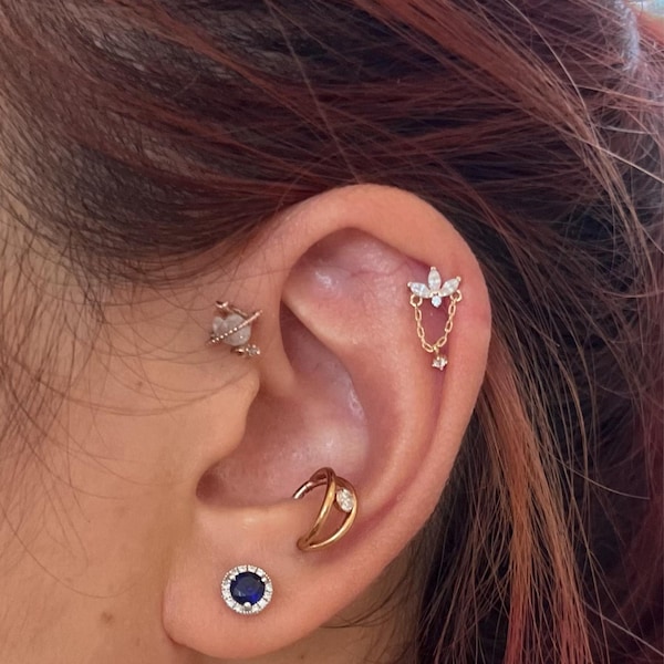 14k Solid Gold Rose Flower Stud Earring Helix Rose Earring Conch Tragus ...