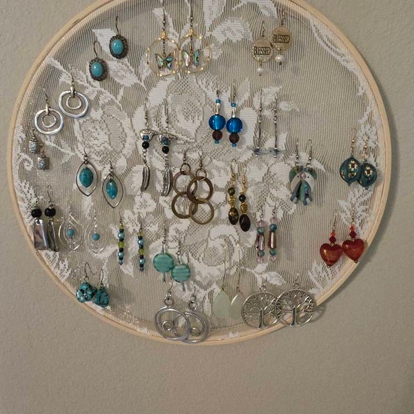 Vintage Jewelry Rack, 12" Fabric Earring Holder, Retro Earring Display ...