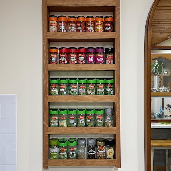 Wall Mounted Oak Spice Rack 3 Rows + - Etsy