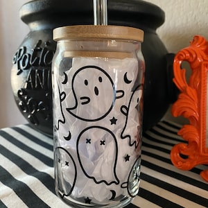 Ghosts 16oz Glass Can Wrap, Halloween Can Glass Svg, Boo Svg, Ghost Svg ...