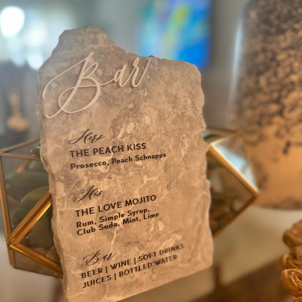 Marble Stone Wedding Bar Sign | Signature Cocktail Wedding Sign | His ...