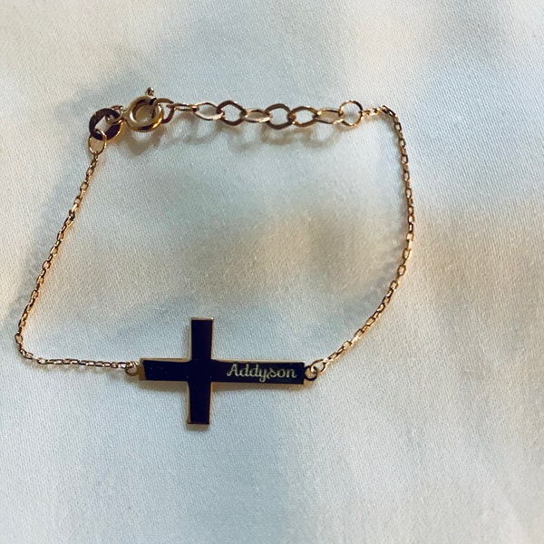 Cross Name Bracelet, Baptism Gift, Personalized Cross Bracelet With ...