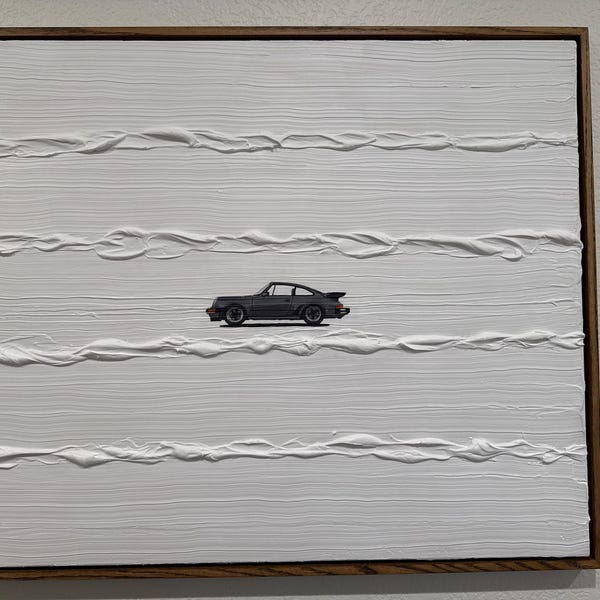 Original Minimalist Textured Art – Red Porsche on White Abstract Canvas ...