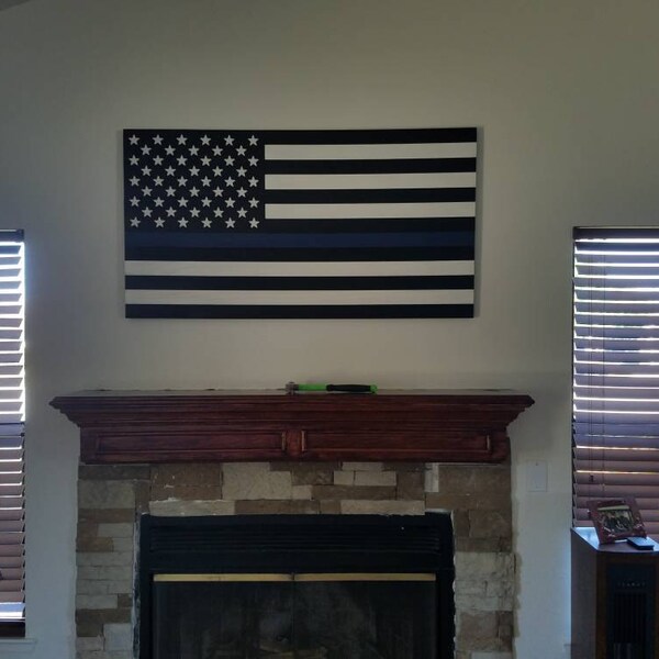 Thin Blue Line Wood Flag, Thin Blue Line Flag, US Flag, Police Flag ...