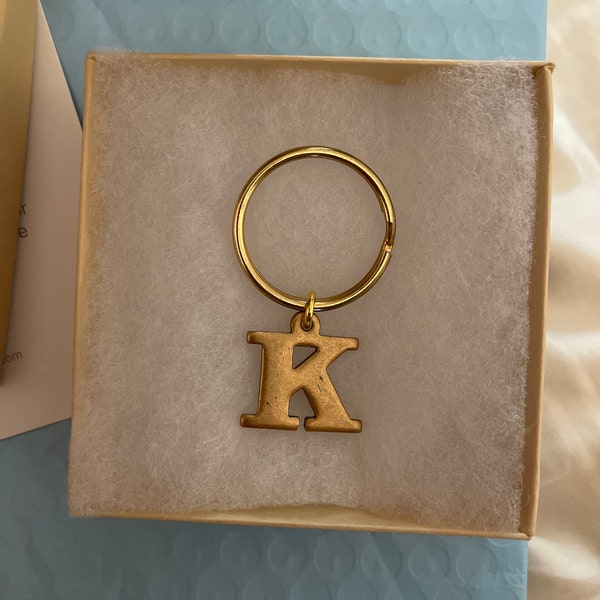 Initial Keychain Brass, Personalized Keychain, Retro Monogram Keychain ...