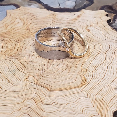 Custom Silver Map Ring for Her Coastline Two Piece Wedding Band ...