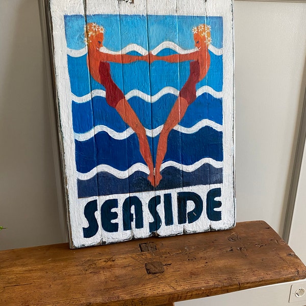 WOOD SIGN Vintage Signsynchronized Swim Bathing Cap Beach Sign Seaside ...