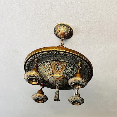 Brass Ceiling Light With Frost Torch Shape Shade, Ceiling Light Fixture ...