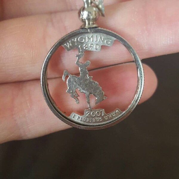 Hand Cut Coin State of Texas Pendant, Includes a 24 Inch Silver Tone ...