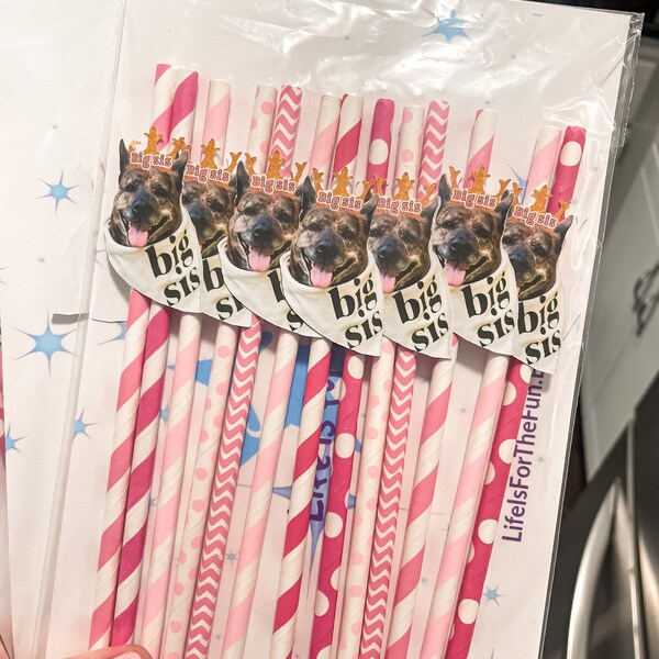 Custom Pet Straws, Dog Decorations, Personalized Photo 12 Count Paper ...