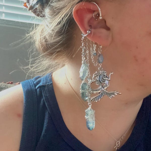 Luna Raven Ear Cuff With Purple Quartz Crystal, Bird Skull Ear Cuff ...