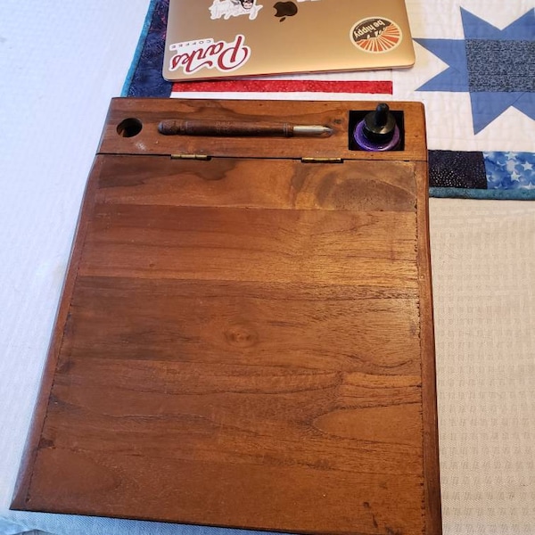 14-3/4" Wood Colonial Writing Desk With Accessories, Antique Vintage ...