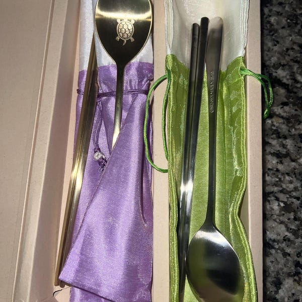 1 Silver & Gold Modern Style Chopsticks and Spoon Set_gift Package/made ...