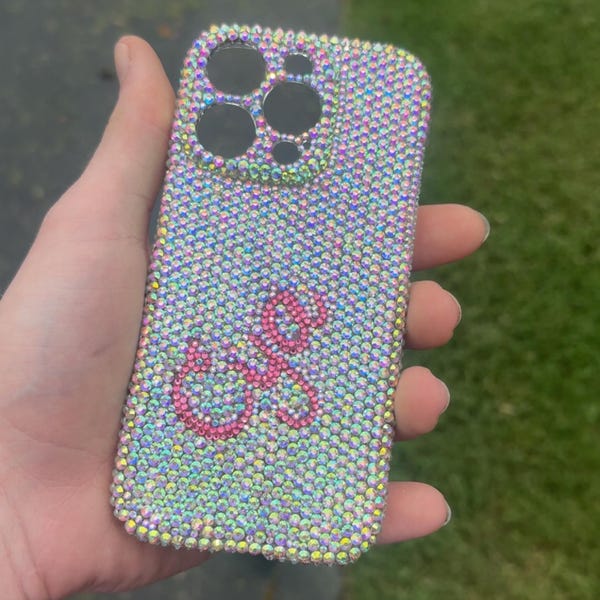 Personalized Phone Case Sparkle Emerald Green With Pink Letters Full ...