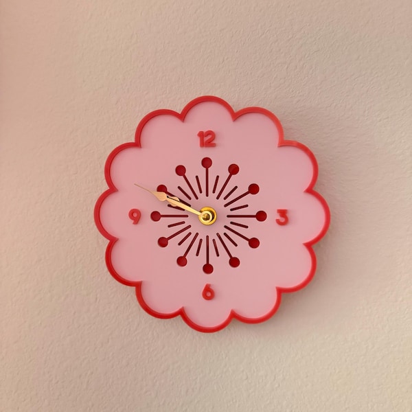 Retro Flower Wall Clock - Light Pink and Pink - Floral Home Decor ...