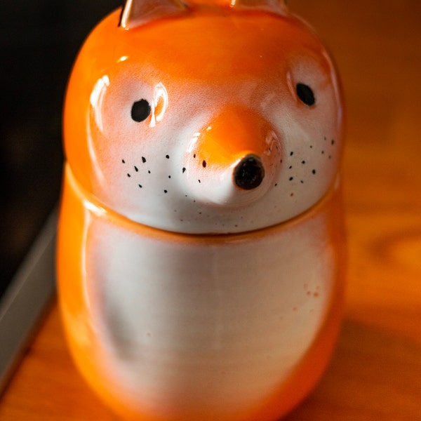 Orange Fox Jar, Fox Pottery Container, Handmade Sugar Bowl With Lid ...
