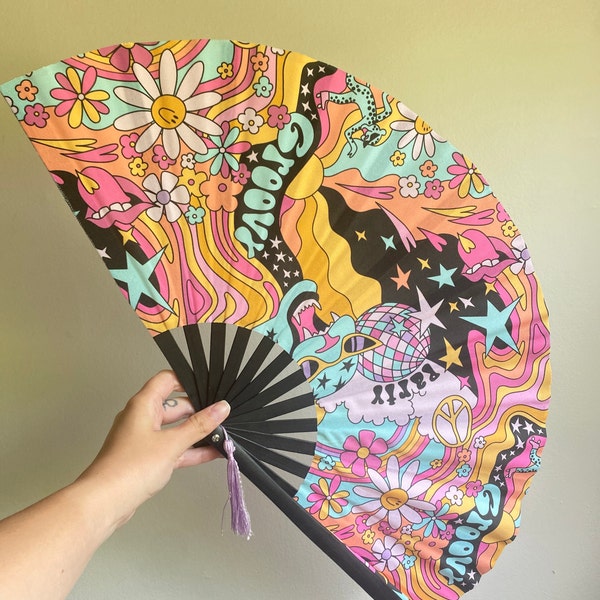 Groovy Disco Fan / Large Fan / Rave Accessories / Hand Fan / Rave Hand Fan / Clacking Fan / EDM ...